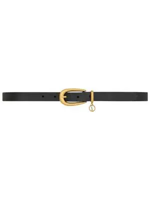 Saint Laurent Elongated Buckle Thin Belt In Leather - Black