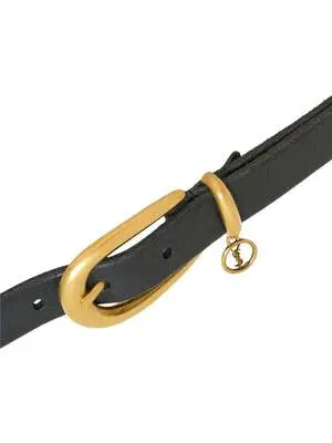 Saint Laurent Elongated Buckle Thin Belt In Leather - Black