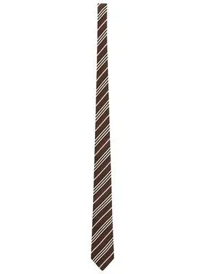 Saint Laurent Striped Silk Tie - Brown
