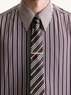 Saint Laurent Striped Silk Tie - Brown