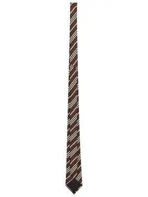Saint Laurent Striped Silk Tie - Brown