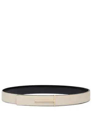 TOM FORD Grained Leather And Spazzolato Leather Slim T Belt - Gray