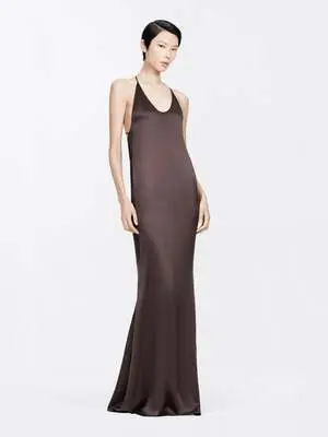 TOM FORD Peach-feel Silk Satin Halterneck Evening Dress - Brown