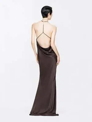 TOM FORD Peach-feel Silk Satin Halterneck Evening Dress - Brown