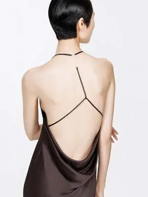 TOM FORD Peach-feel Silk Satin Halterneck Evening Dress - Brown
