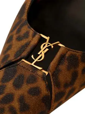 Saint Laurent Babylone Bretuil Slingback Pumps In Leopard Grosgrain - Brown