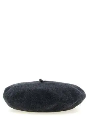 Brunello Cucinelli Precious Detail' Basque Cap In Anthracite Grey Wool