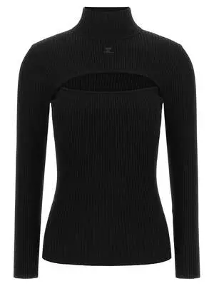 COURREGES Courrèges Ribbed Cut-out High Neck Sweater - Black