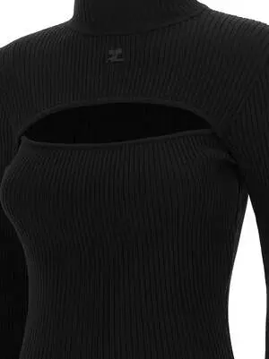 COURREGES Courrèges Ribbed Cut-out High Neck Sweater - Black