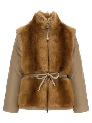 Moncler 2-in-1 Blaireau Down Jacket With Sheepskin Collar - Cream