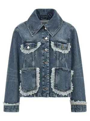 GANNI Denim Jacket With Lace Details - Blue
