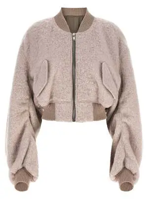 Rick Owens Rick Owens Cropped Flight Bomber Jacket In Alpaca And Wool Blend Pink