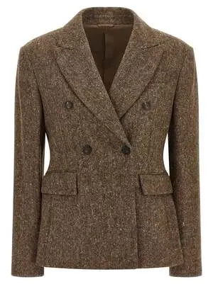 Brunello Cucinelli Donegal Wool Double-breasted Blazer - Brown