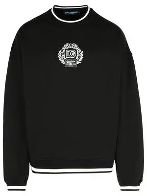 Dolce & Gabbana Cotton Crewneck Sweatshirt With Contrast Trim And Embroidery - Black