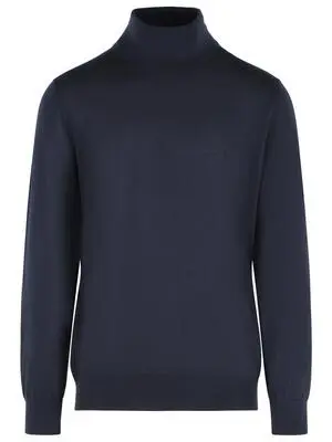 Zegna Navy Cashmere And Silk Turtleneck Sweater - Blue