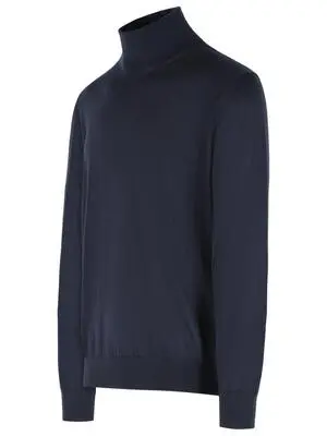 Zegna Navy Cashmere And Silk Turtleneck Sweater - Blue