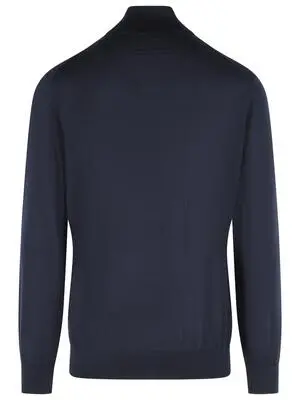 Zegna Navy Cashmere And Silk Turtleneck Sweater - Blue