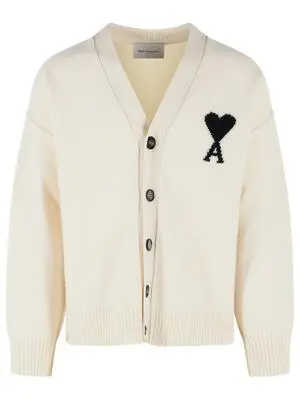 AMI Paris Virgin Wool Cardigan - Cream