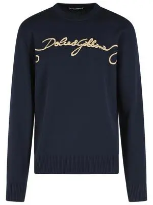 Dolce & Gabbana DOLCE & GABBANA Navy Virgin Wool Fine Knit Sweater Blue