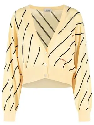 Versace Wool Cardigan With Embroidered Logo - Cream