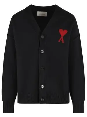 AMI Paris Virgin Wool V-neck Cardigan - Black