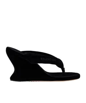 Balenciaga Gaeta Velvet Wedge Thong Sandals - Black
