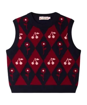 Bonpoint Argyle Cherry-intarsia Sweater Vest - Blue