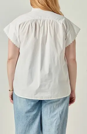 English Factory Ric Rac Scalloped Short Sleeve Cotton Blouse - White