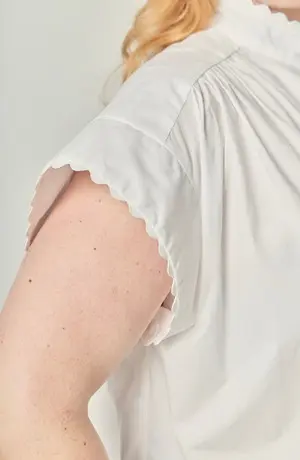 English Factory Ric Rac Scalloped Short Sleeve Cotton Blouse - White