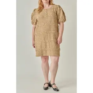 English Factory Smocked Minidress - Tan