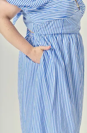 English Factory Striped Puff Sleeve Maxi Dress With Starfish Detail