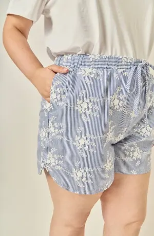 English Factory Embroidered Striped Shorts