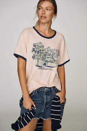 PILCRO Cotton Heritage Ringer Tee With Graphic Detail