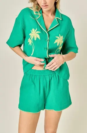 English Factory Tropical Embroidered Cotton Shorts