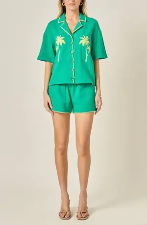 English Factory Tropical Embroidered Cotton Shorts