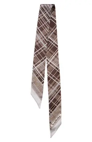 Acne Studios Volta Bandeau Check Skinny Organic Silk Scarf - Grey/brown
