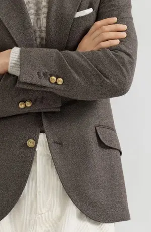 Brunello Cucinelli Mouliné Virgin Wool Twill Deconstructed Cavallo Blazer