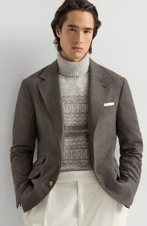 Brunello Cucinelli Mouliné Virgin Wool Twill Deconstructed Cavallo Blazer