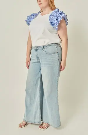 English Factory Mixed Media Ruffle Detail T-shirt