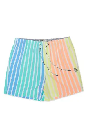 PARTY PANTS Jersey Shore Party Starter 5-inch Swim Trunks - Teal Multi