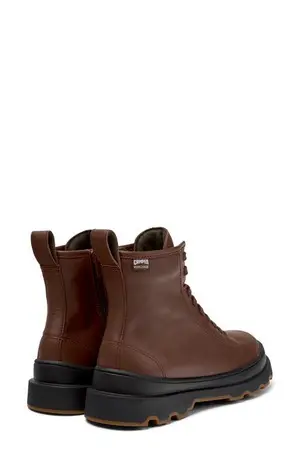 Camper Brutus Lace Up Leather Bootie With Lug Sole - Medium Brown