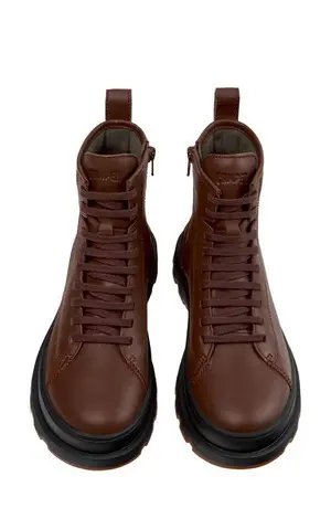 Camper Brutus Lace Up Leather Bootie With Lug Sole - Medium Brown