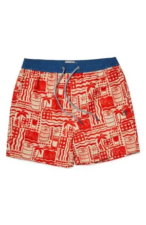 PARTY PANTS Pourth Of July Happy Hour 5-inch Swim Trunks - Cream