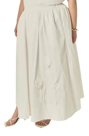 English Factory Appliquéd Floral Midi Skirt