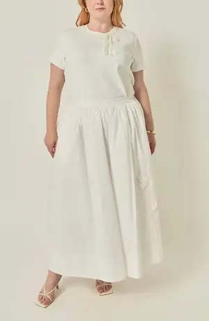 English Factory Appliquéd Floral Midi Skirt
