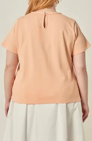 English Factory Embellished Bow Cotton T-shirt - Peach