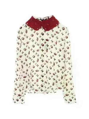 LOUIS VUITTON 2010s Monogram Embroidered Collar Shirt - Neutrals