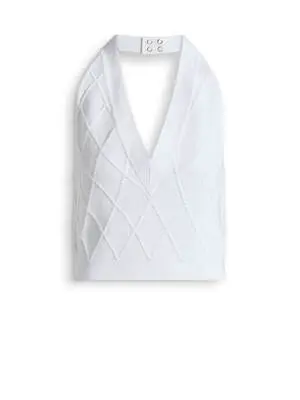 Balmain Quilted Knit Halterneck Top - White