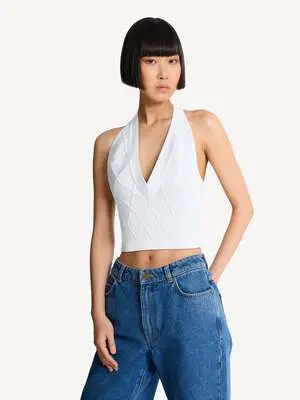 Balmain Quilted Knit Halterneck Top - White