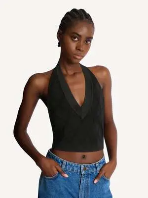Balmain Quilted Knit Halterneck Top - Black